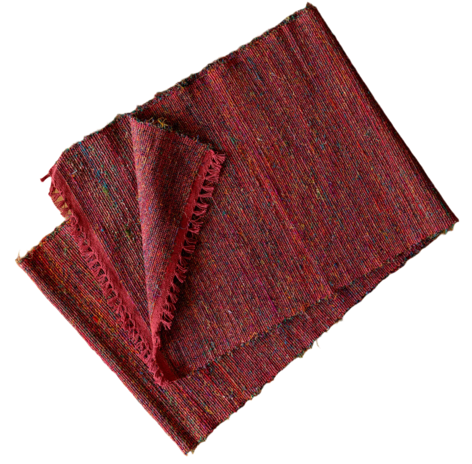 Handwoven of Recycled Silk and Cotton Table Runner Nepal - Rose (12" x